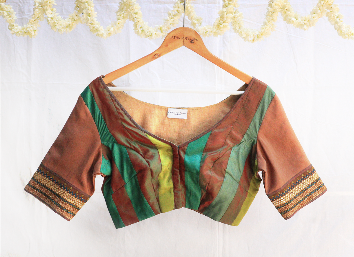 Brown, Evergreen and Light green, Karnataka silk ,Hand Embroidery, Pat ...